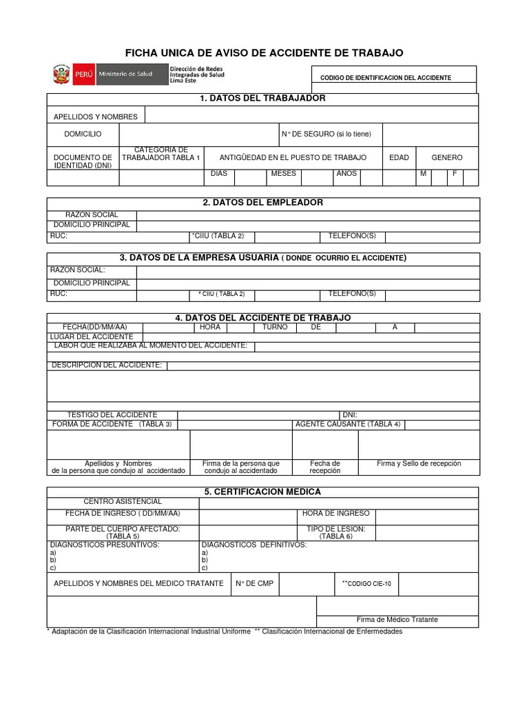 Ficha Accidente Minsa PDF | PDF