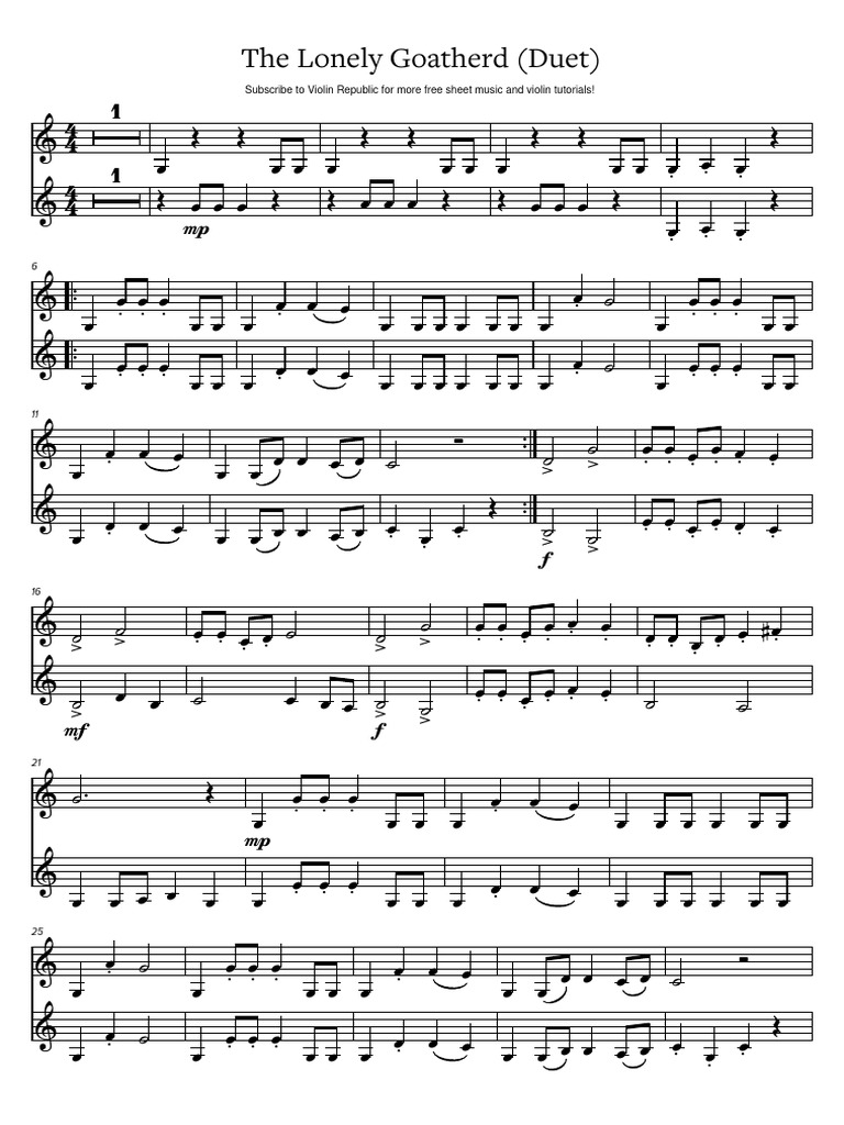 The Lonely Goatherd (Violin Duet) | PDF