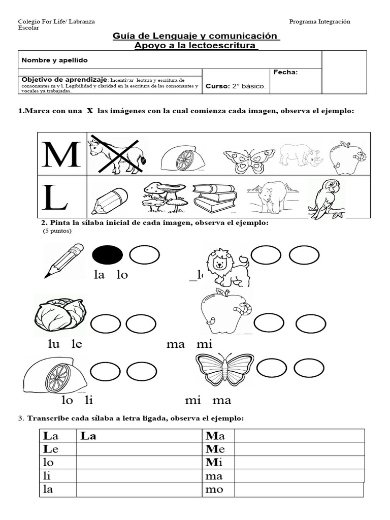 Guia Apoyo Letra M y L | PDF | Escritura | Lingüística