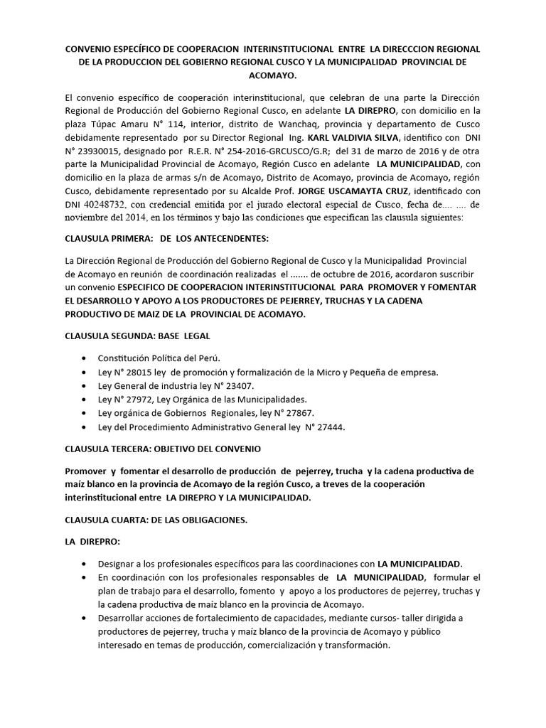 Convenio Especifico Interinstitucional Entre La Direccion Regional de ...