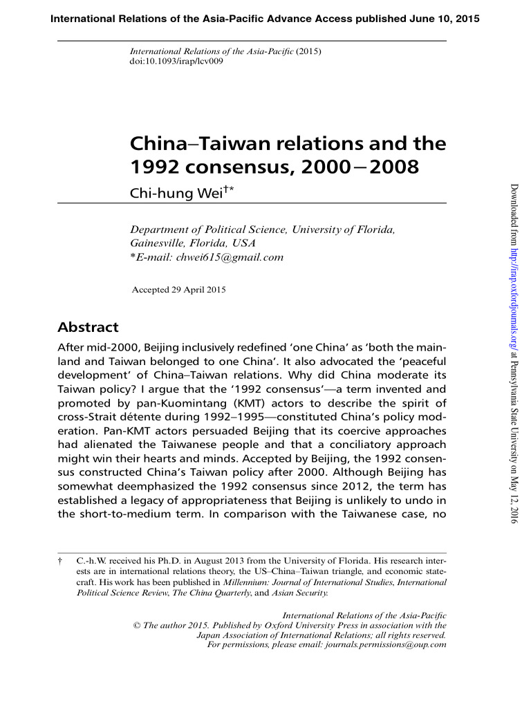 China - Taiwan Relations and The 1992 Consensus, 2000 2008: Chi-Hung ...
