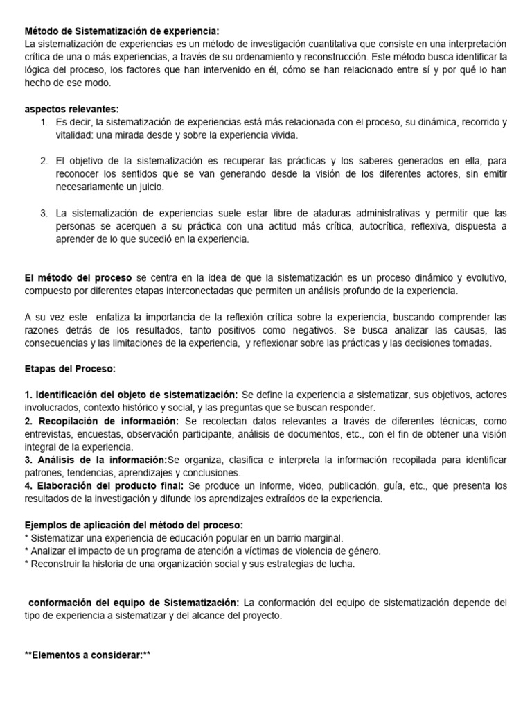Sistematización de Experiencias | PDF | Experiencia | Análisis de los datos
