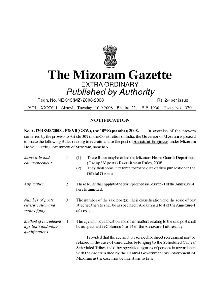 Pages 93 Ex The Mizoram Home Guards Department Group A Posts ...