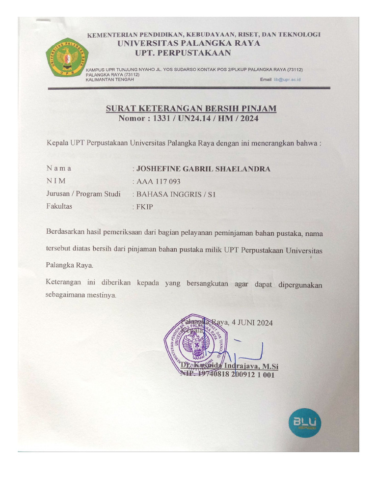 Surat Bebas Pinjam UPR | PDF