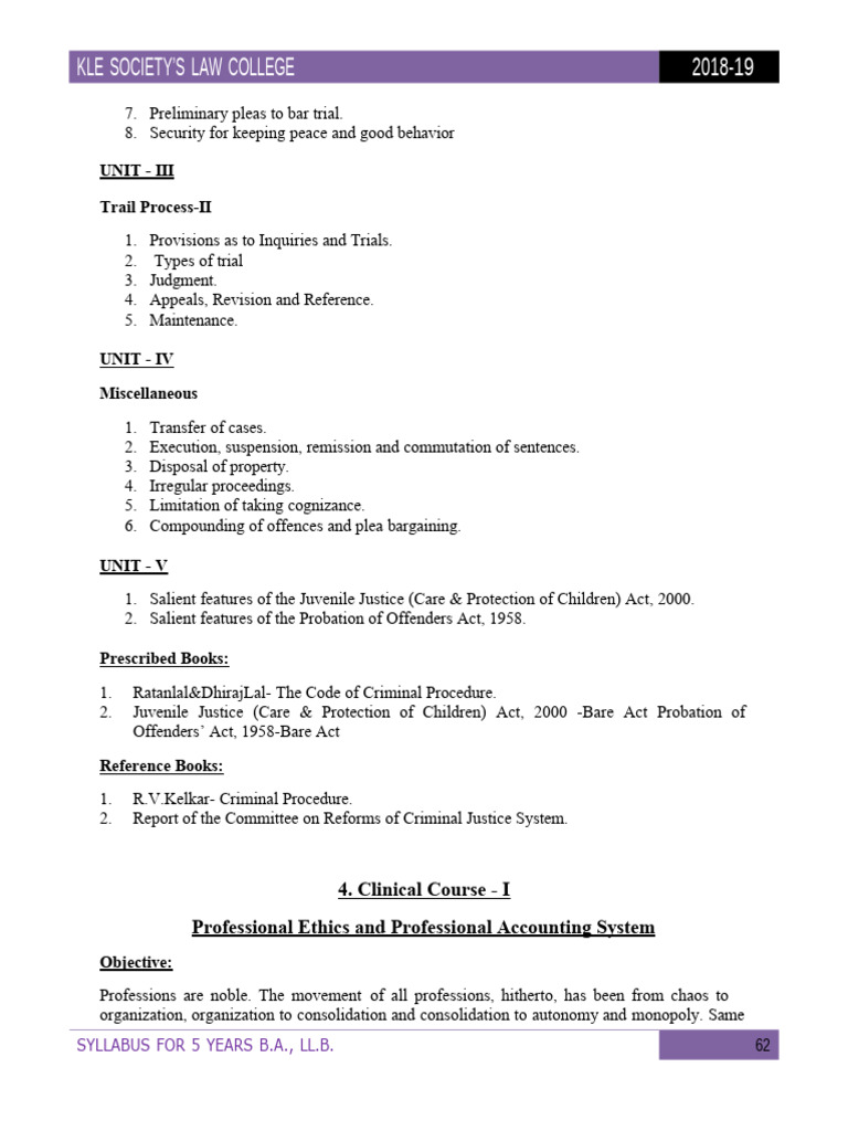 B.A. LL.B. Syllabus: Criminal Procedure & Ethics | PDF | Criminal ...