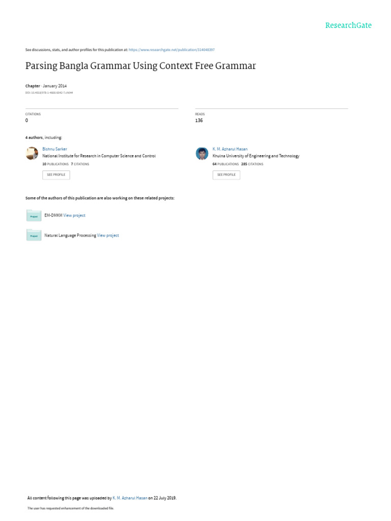 Parsing Bangla Grammar Using Context Free Grammar | PDF | Parsing | Noun