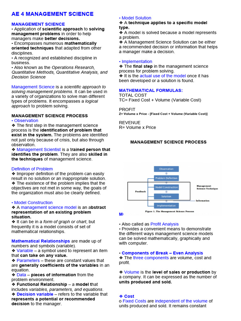 Management Science REVIEWER | PDF | Mathematical Optimization ...