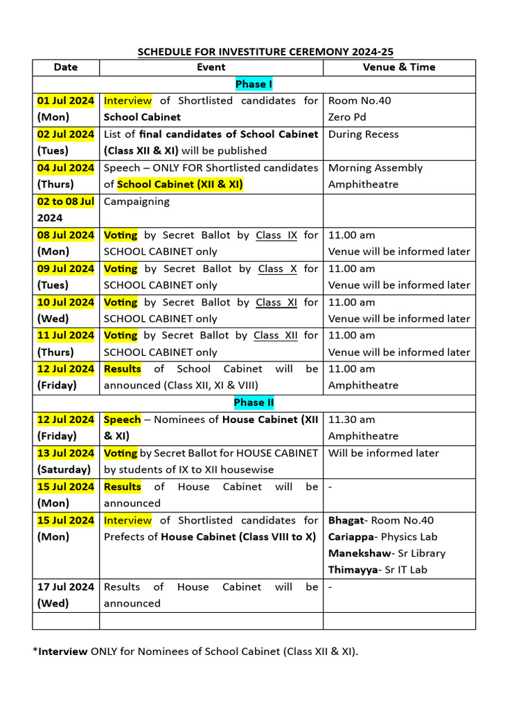 Schedule For Investiture Ceremony List III | PDF | Elections ...