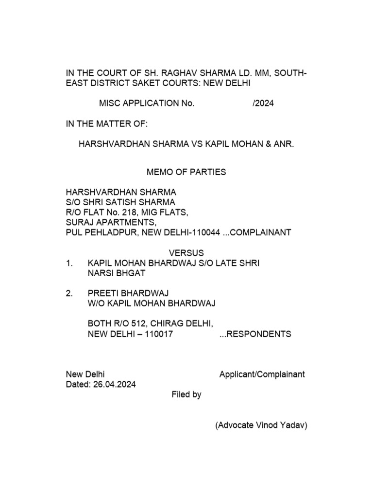 Status Report Application: Sharma vs Mohan | PDF | Affidavit | Justice