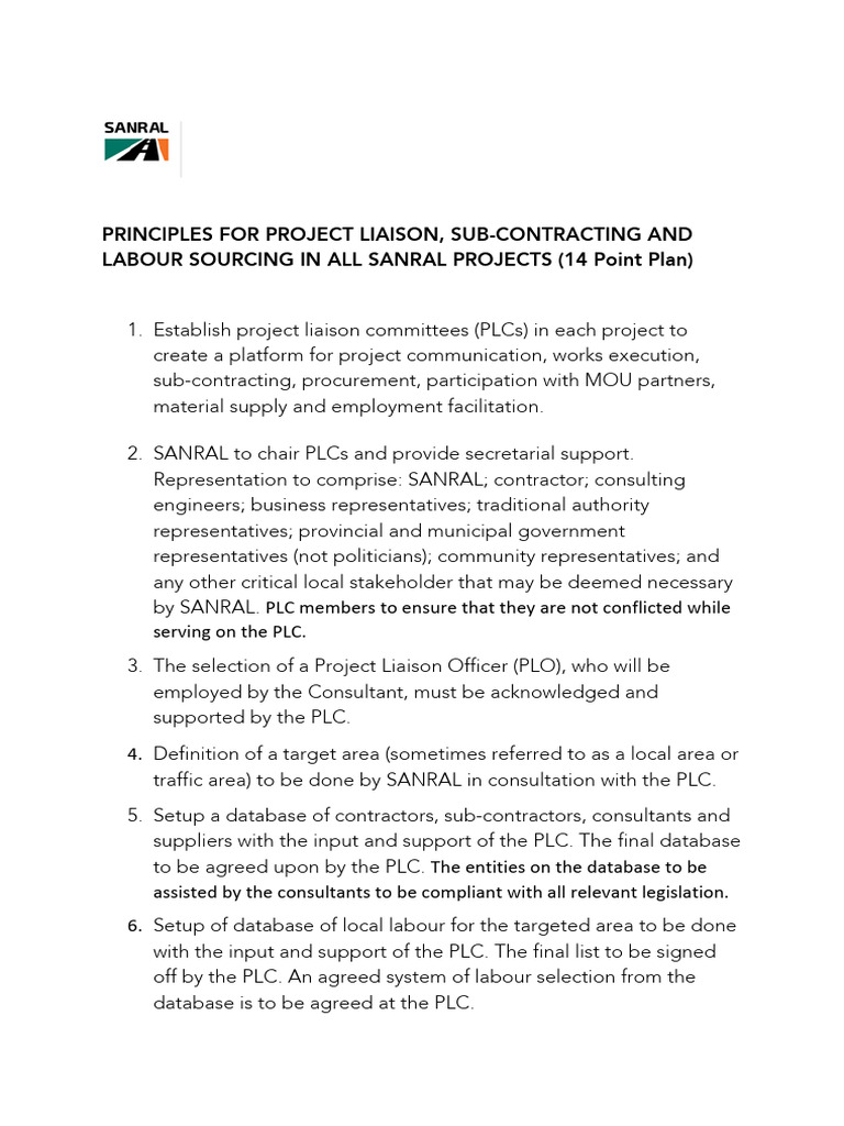 SANRAL Project Liaison Principles Guide | PDF | Business