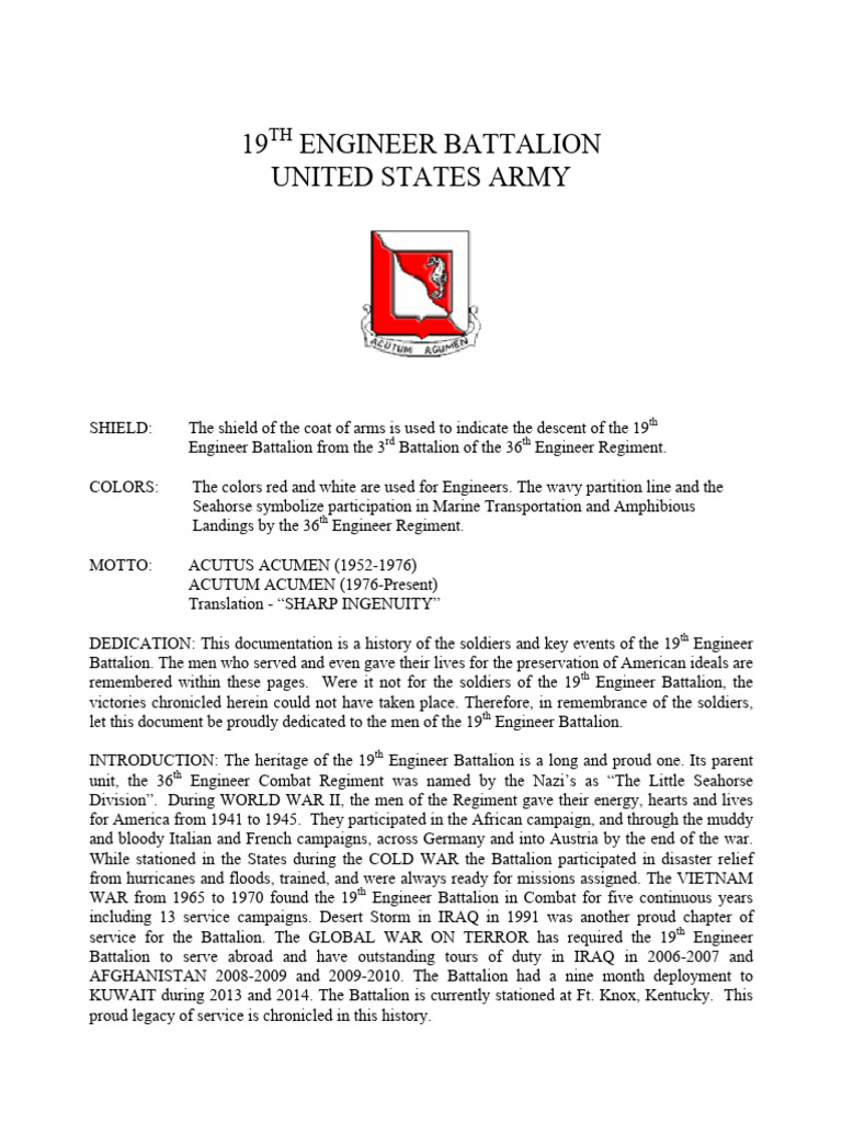 19th - Engineers History Thru Sept 2015 Feb 15, 2016 | PDF | Regiment ...