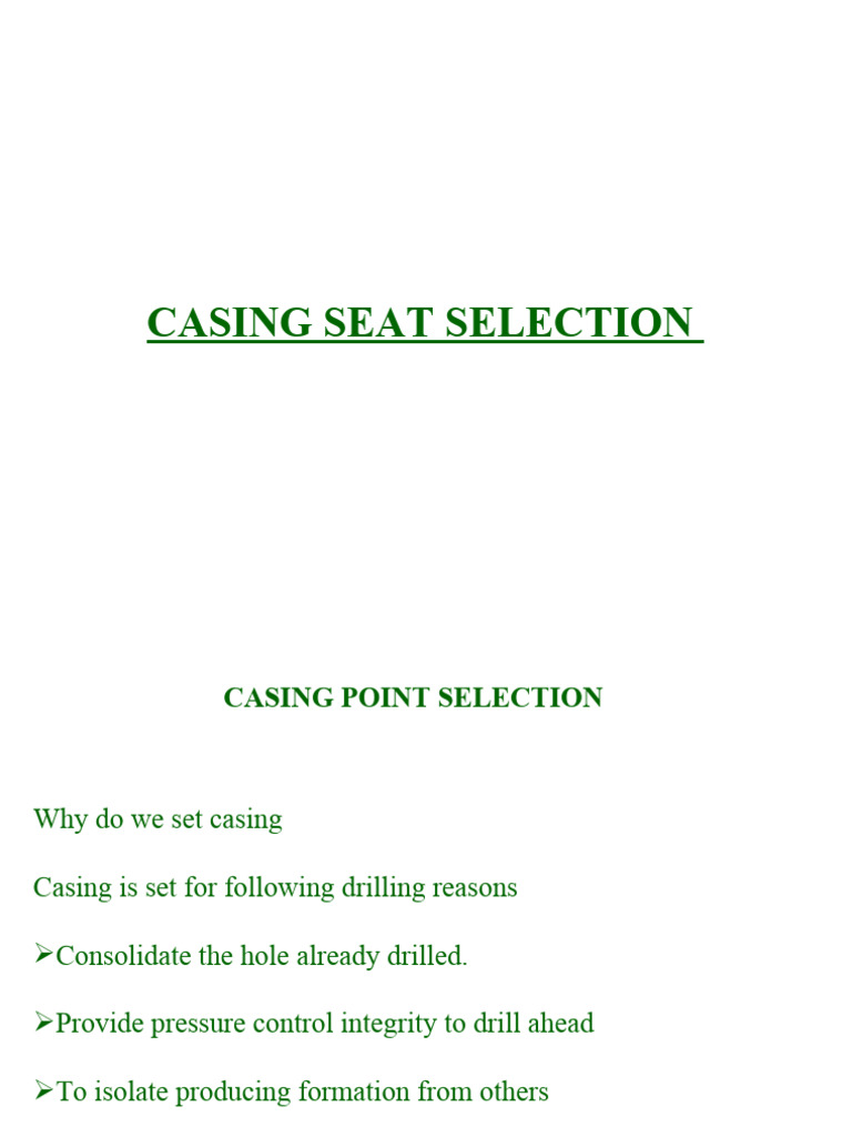 casing seat selection criteria in Well planning | PDF | Casing (Borehole)