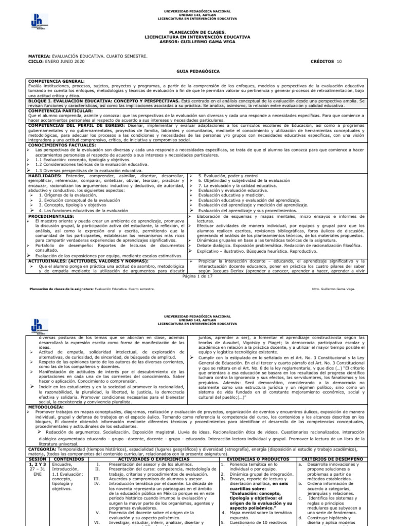 Planeación De Clases Evaluación Educativa 2020 Pdf Evaluación