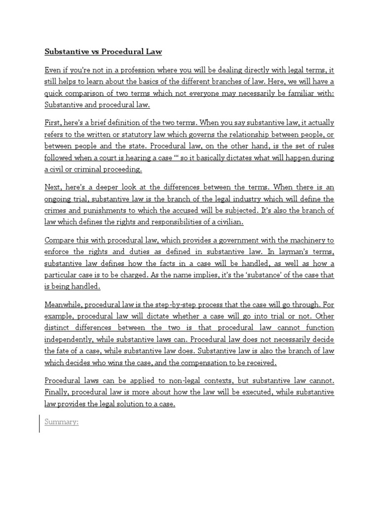 Understanding Substantive vs Procedural Law | PDF | Procedural Law | Trials