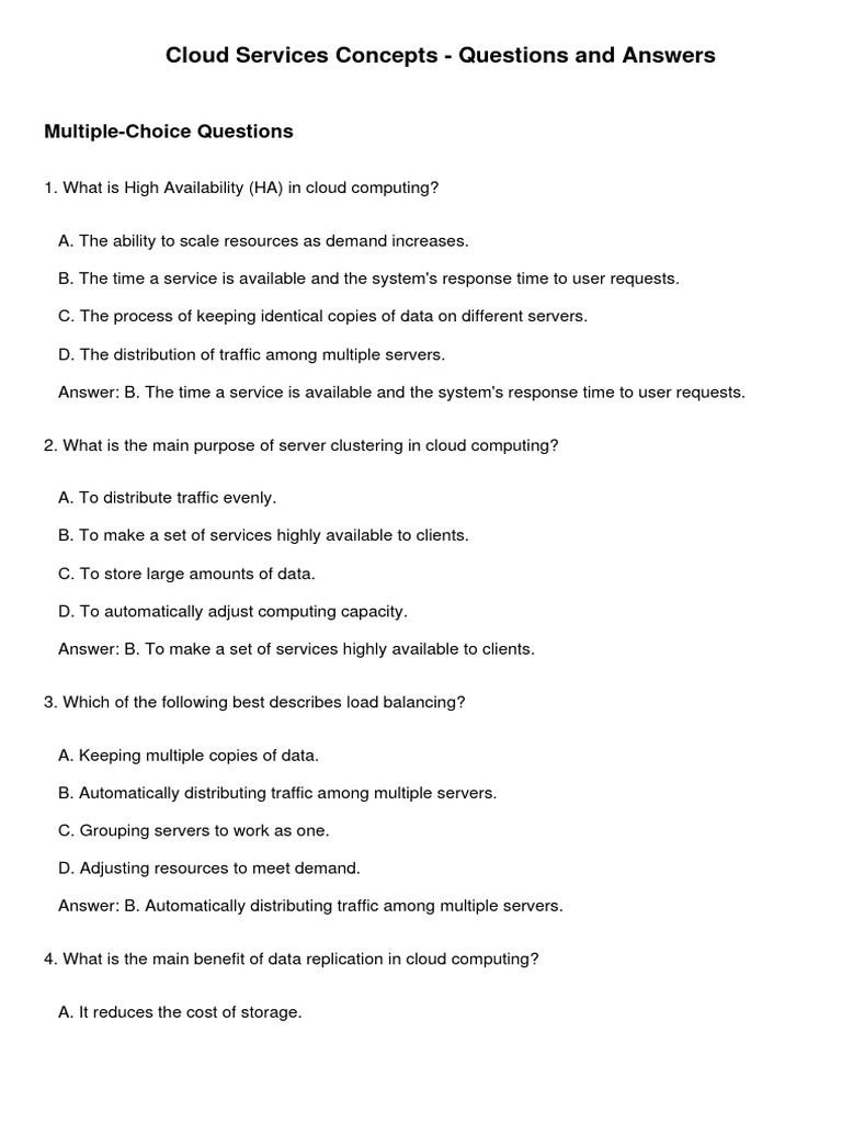 Cloud Services Concepts Questions and Answers | PDF | Cloud Computing | Scalability
