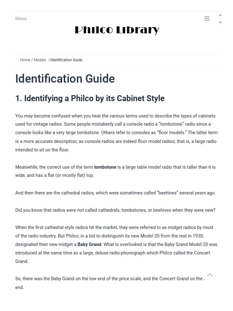 Philco Radio Cabinet Identification Guide | PDF