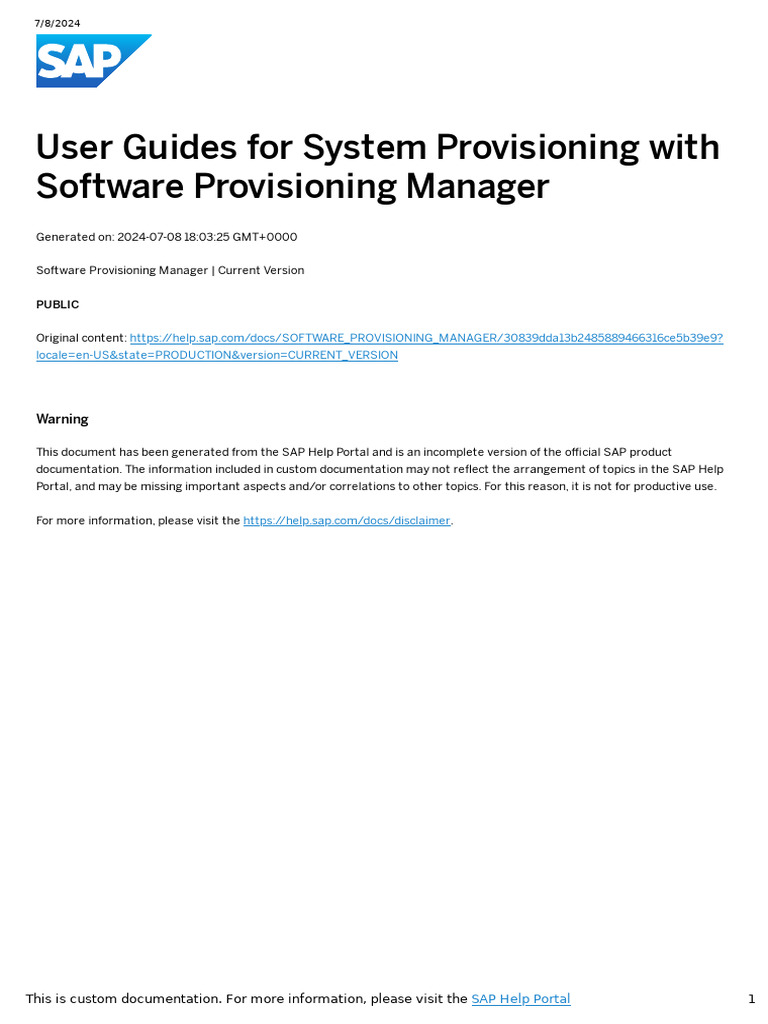 User Guides For System Provisioning With Software Provisioning Manager ...