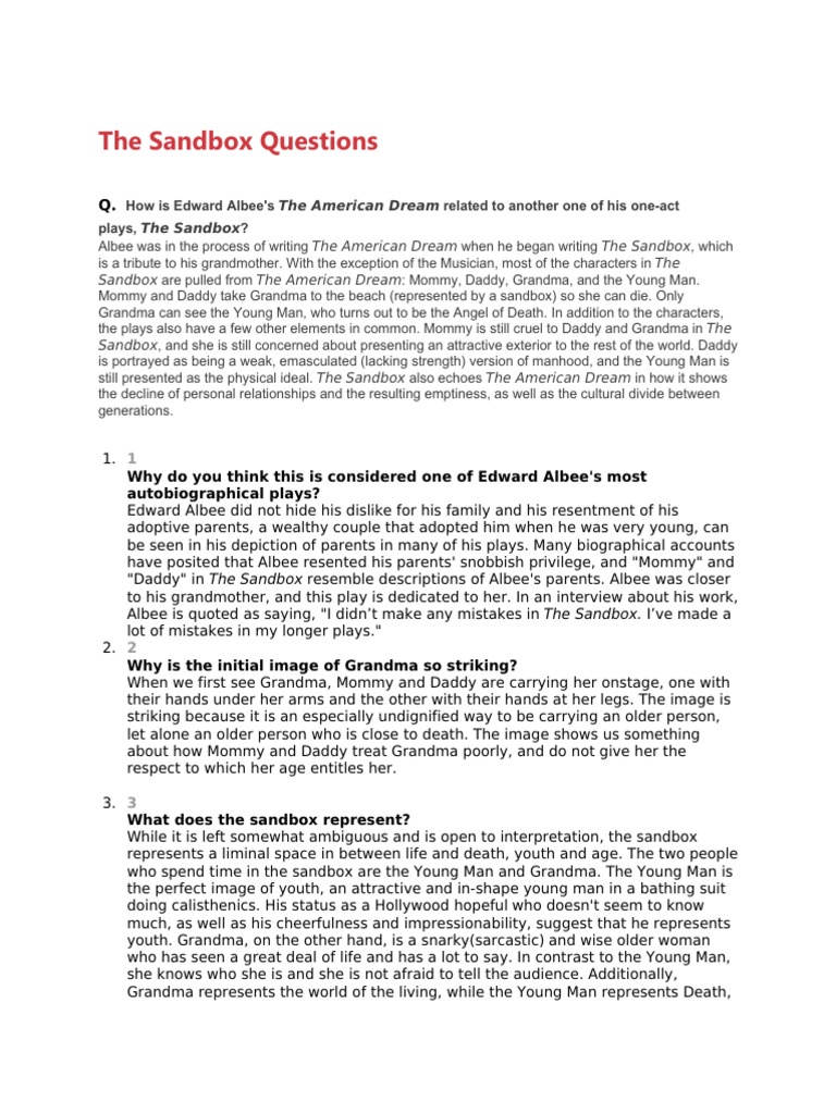 The Sandbox Questions N Answers | PDF | Plays