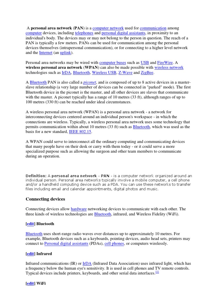 Overview of Personal Area Networks | PDF | Wi Fi | Telecommunications ...