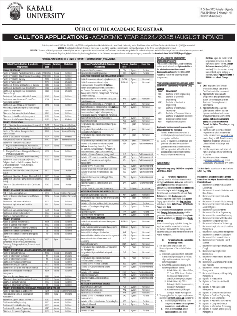 Kabale University Admissions 2024 | PDF | Bachelor's Degree ...