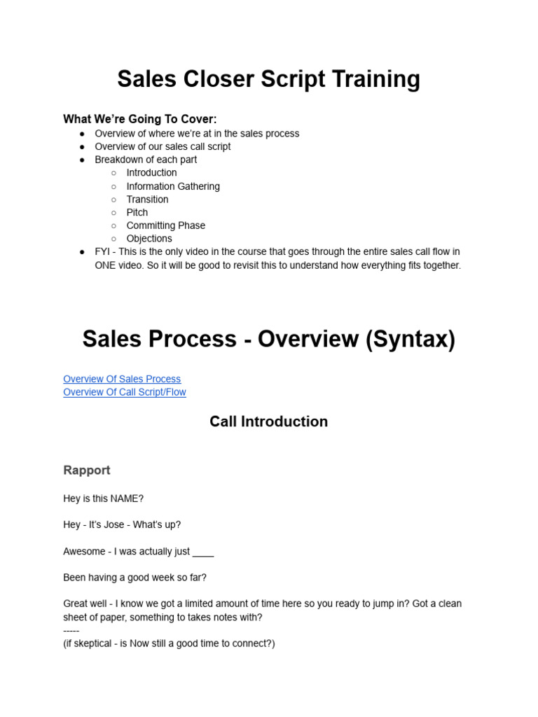 Sales Closer Script | PDF