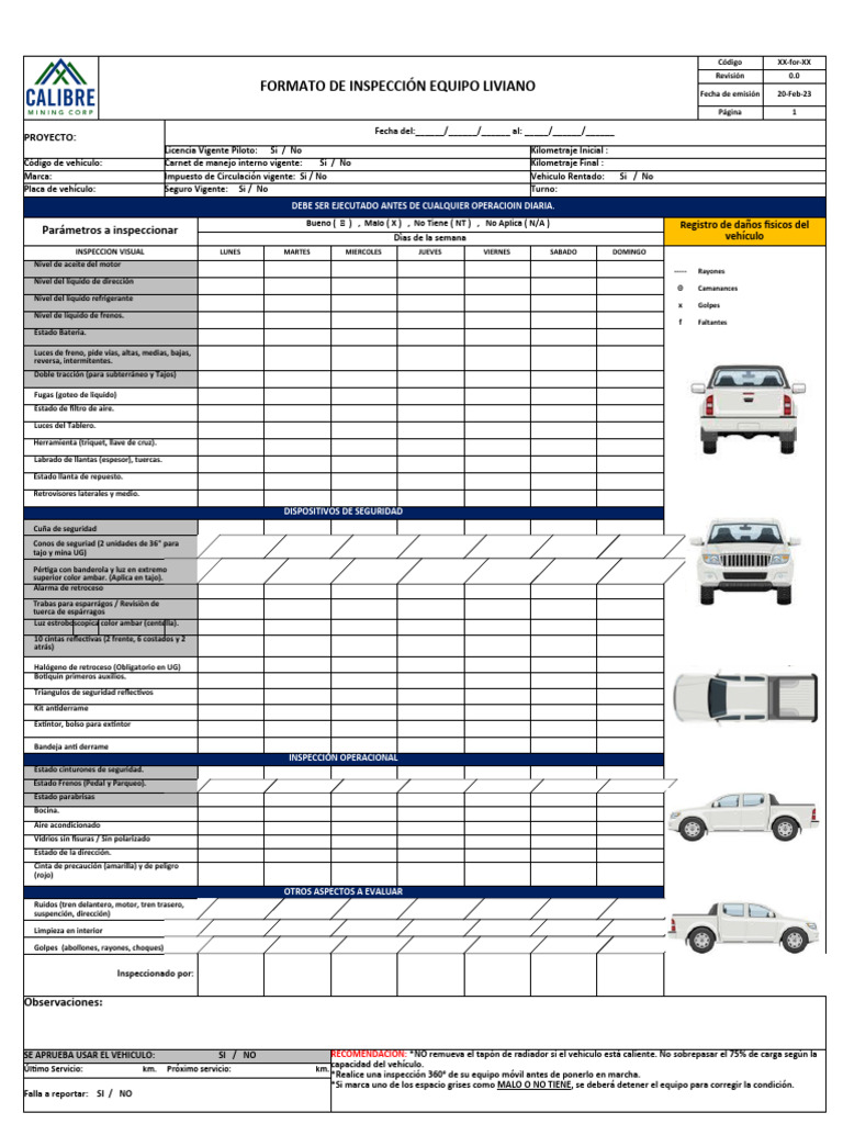 Formato de Inspección Vehicular (Propuesta) | Descargar gratis PDF ...