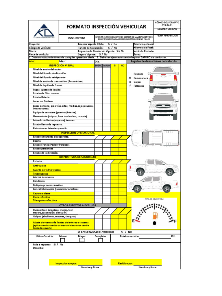 Formato de Inspecciòn Vehicular (Versiòn 2) | PDF | Industria ...