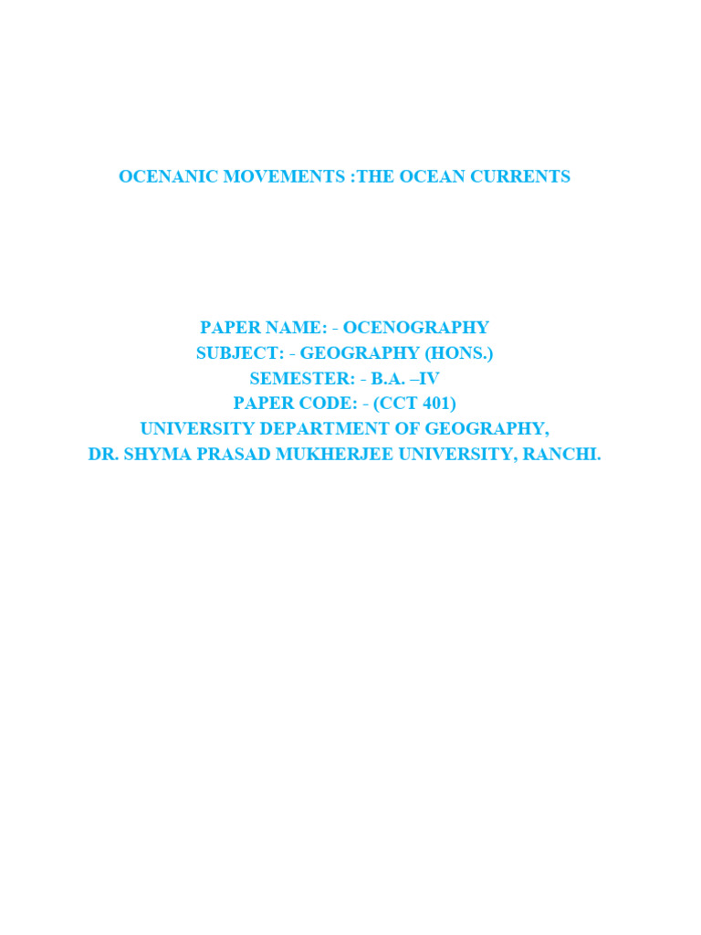 Ocenanic Movements The Ocean Currents | PDF | Oceans | Tide