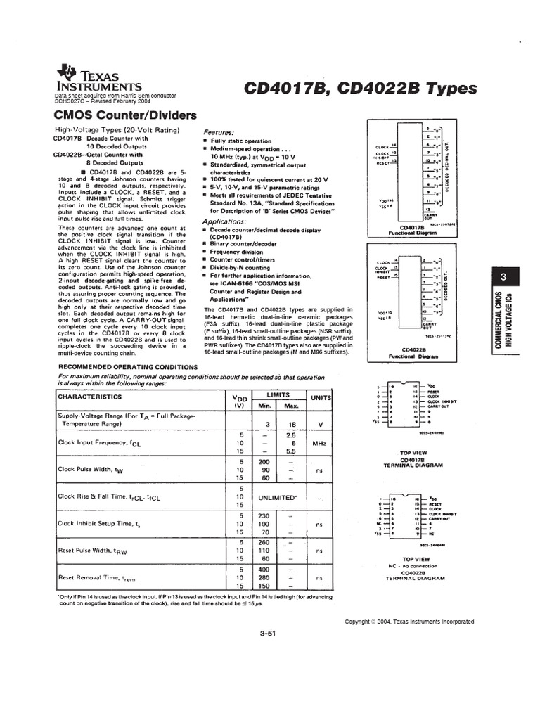 Cd4017 datsheet | PDF | Electronics | Chemical Elements