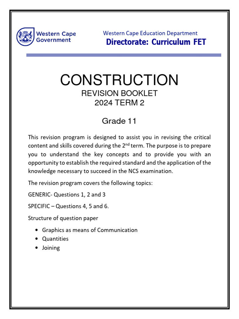 GR11 Construction Revision Pack Term 2 2024 | PDF | Adhesive | Question