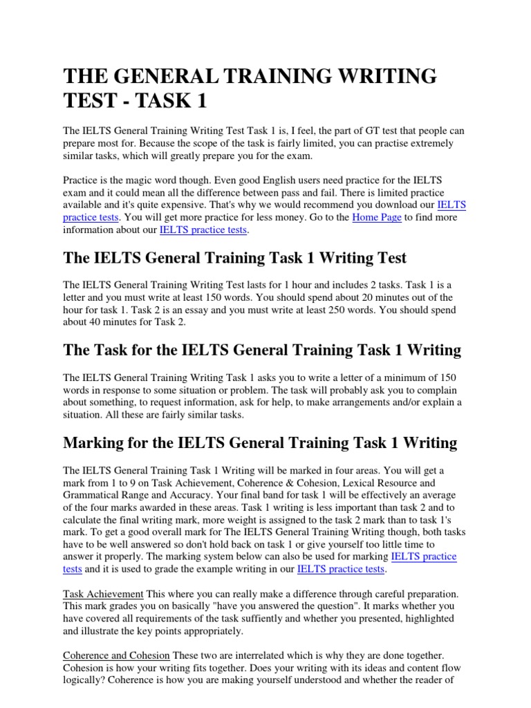The General Training Writing Test Task 1 and 2 | PDF | International ...
