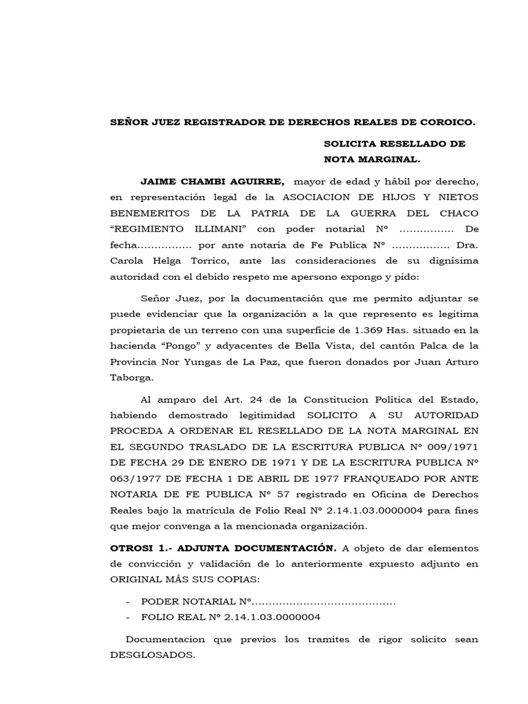 Modelo de Memorial Solicitando Resellado Testimonios | PDF | Derecho ...