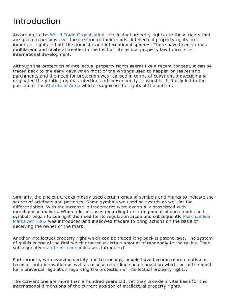 Treaties For Intellectual Property Rights (IPR) Protection | PDF ...