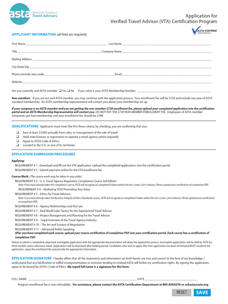 Asta VTAapplicationform | PDF | Fee