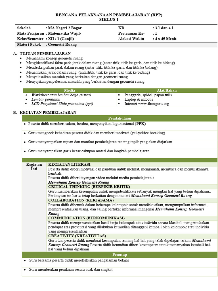 Lampiran 5 RPP Siklus 1 Pertemuan 1 Dan 2 | PDF