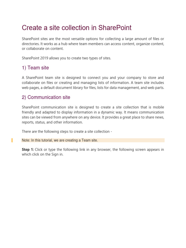 Create A Site Collection in SharePoint | PDF | Share Point | World Wide Web