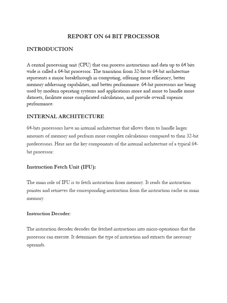 Report On 64 Bit Processor Pdf 64 Bit Computing Central Processing Unit