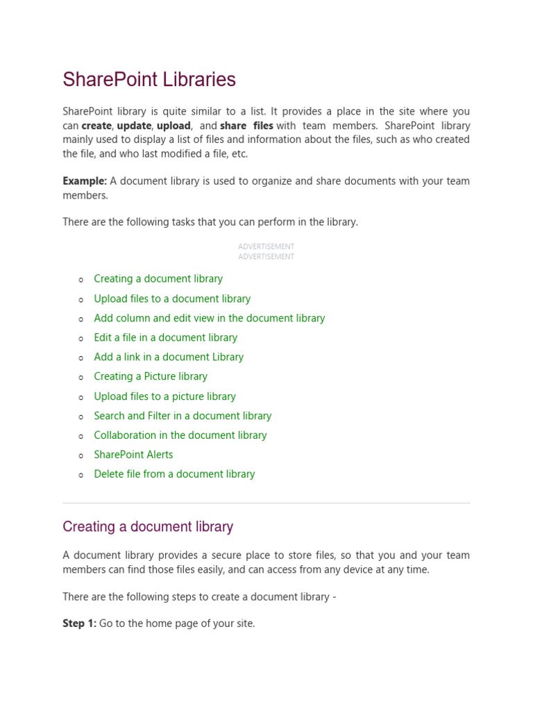 SharePoint Libraries | PDF | Computers
