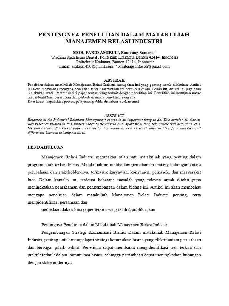 Pentingnya Penelitian Relasi Industri | PDF