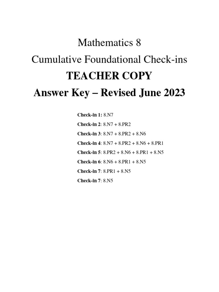 Math 8 PEI Cumulative Foundational Check-Ins June 2023 Teacher | PDF ...