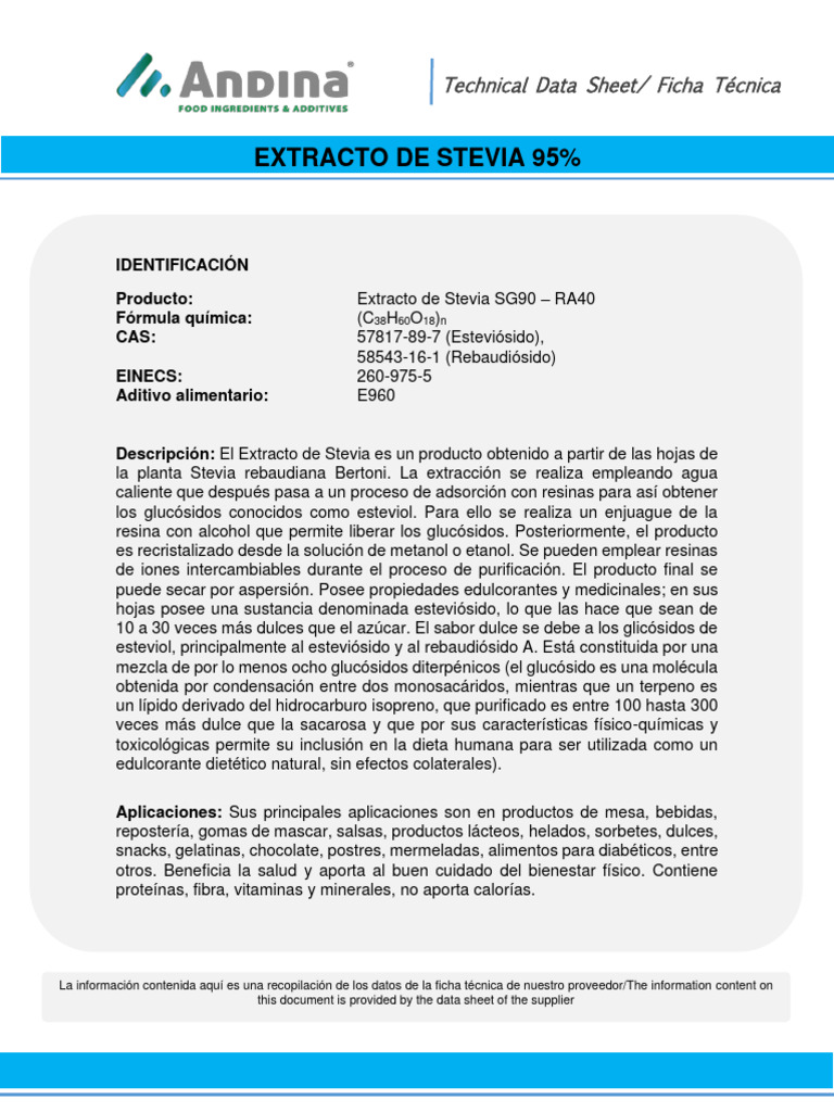 Fórmula química del extracto de stevia | PDF