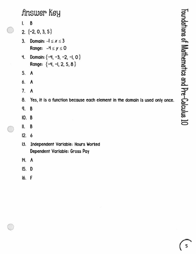 32 Relations and Functions Unit Review Key | PDF
