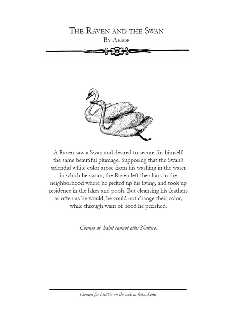 Aesops Fables 069 The Raven and The Swan | PDF