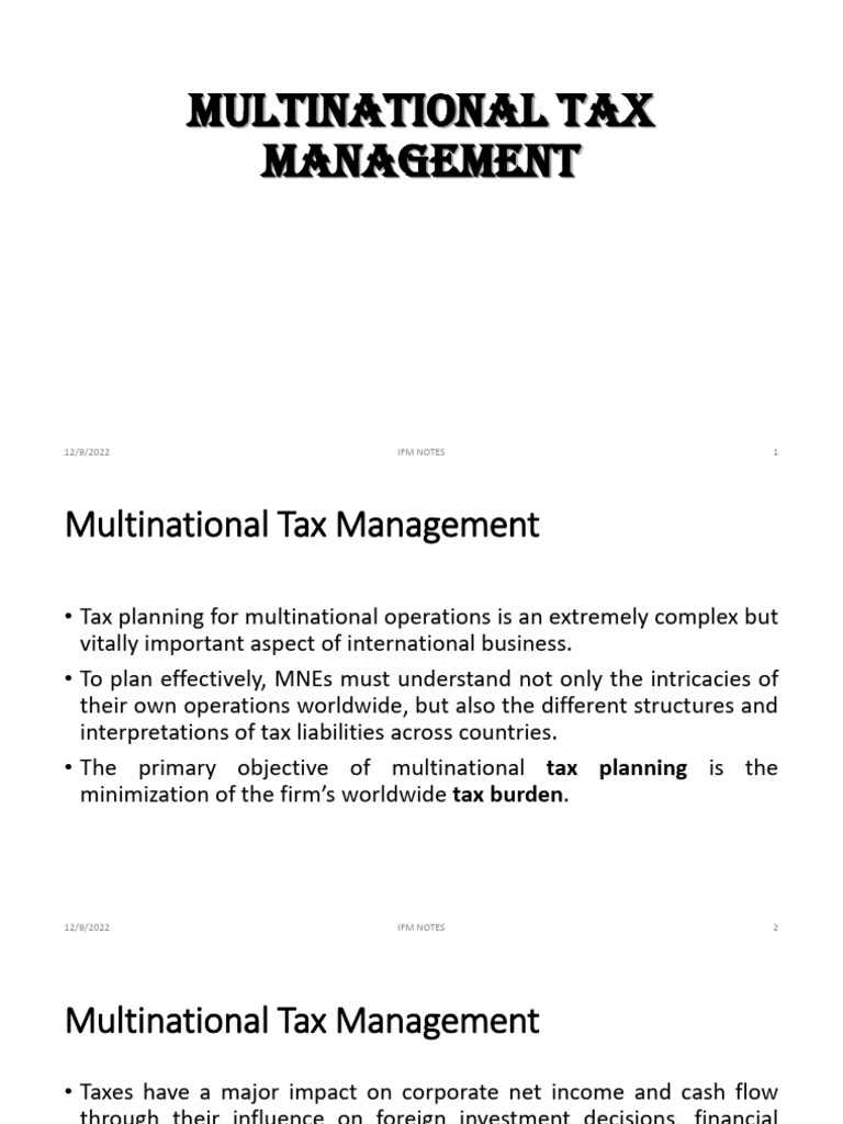 Multinational Tax Management Strategies | PDF | Taxes | Corporate Tax