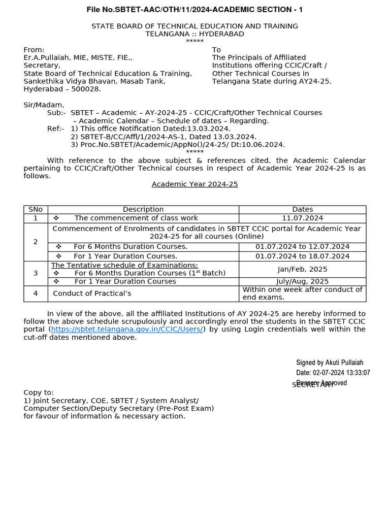 CCIC Academic Calendar 2024-25 | PDF