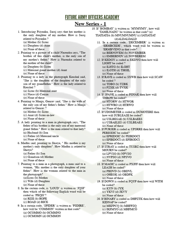 SSB Oir Test Practice | PDF | Childhood | Linguistics