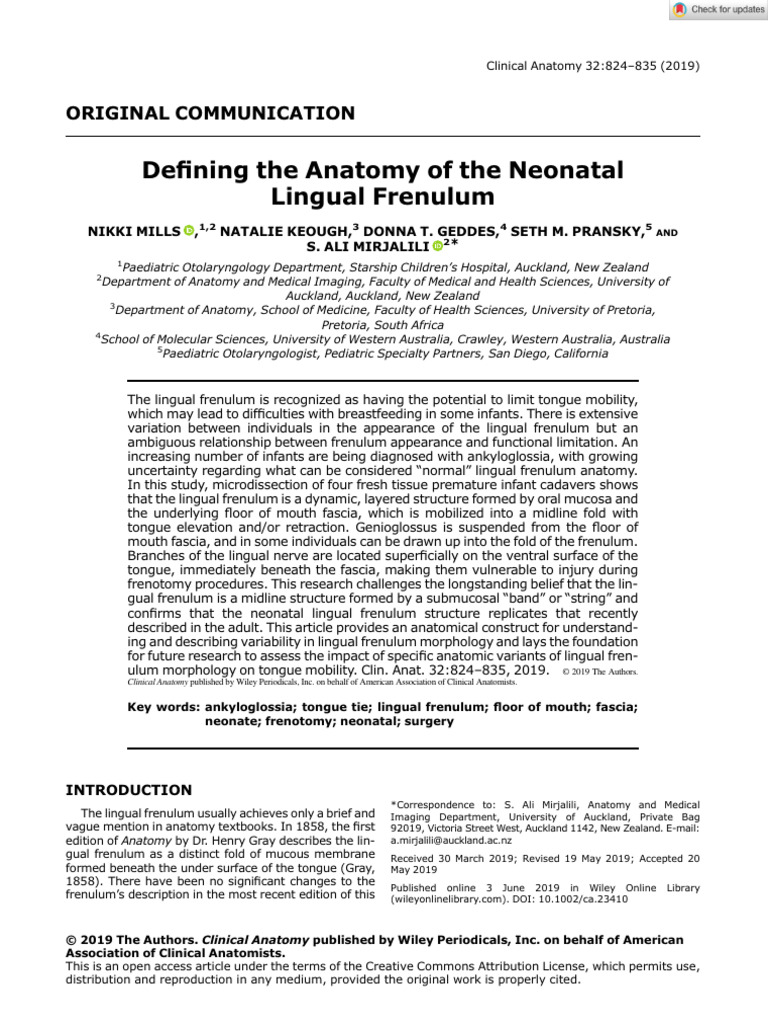 Anatomy of the Neonatal Lingual Frenulum | PDF | Tongue | Anatomical ...