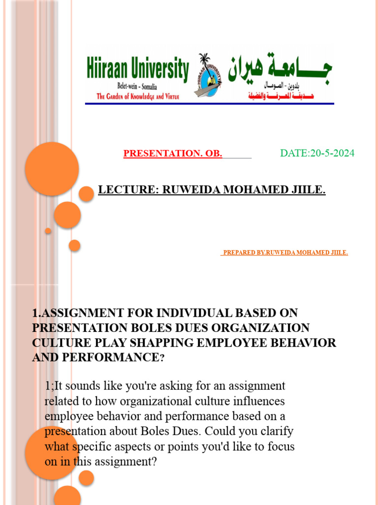 Ob PRESENTATION RUWEIDAMJ | PDF | Organizational Culture | Motivation