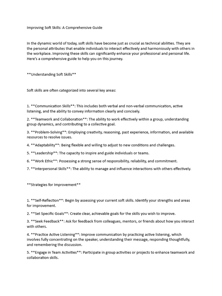 Improving Soft Skills-A Comprehensive Guide | PDF | Communication ...