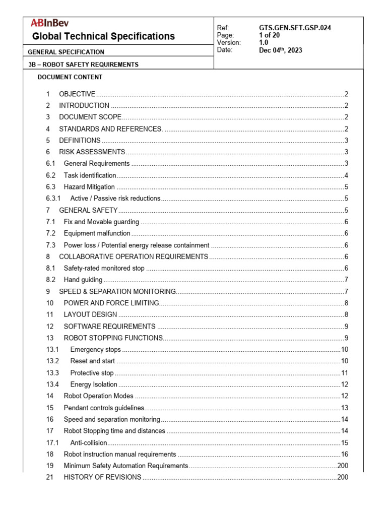 N.SFT - GSP.024 - INDUSTRIAL ROBOTS SAFETY REQUIREMENTS - v1.0 | PDF ...